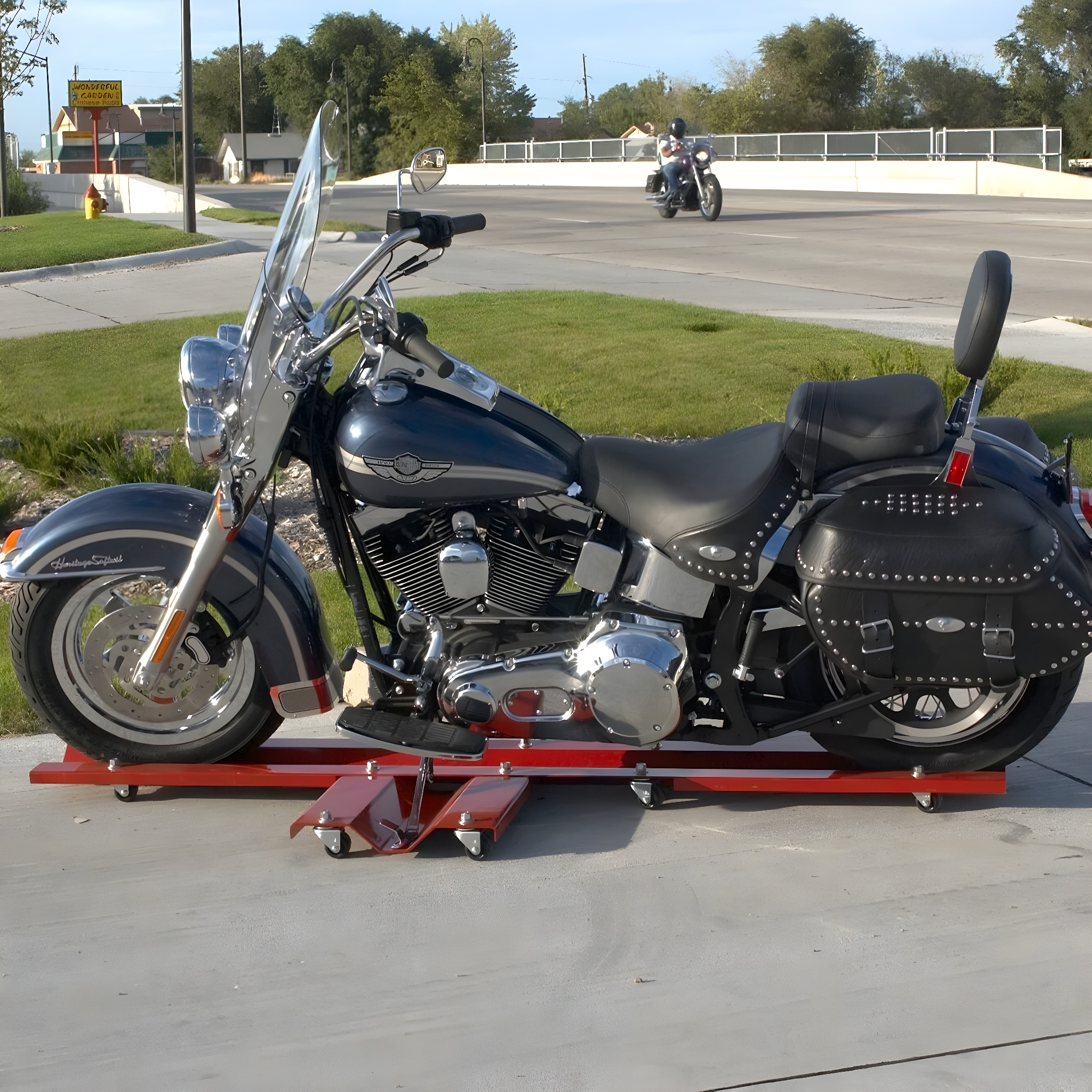 Red Powder Coated Motorcycle Dolly - 1500 lbs Capacity, Easy Move