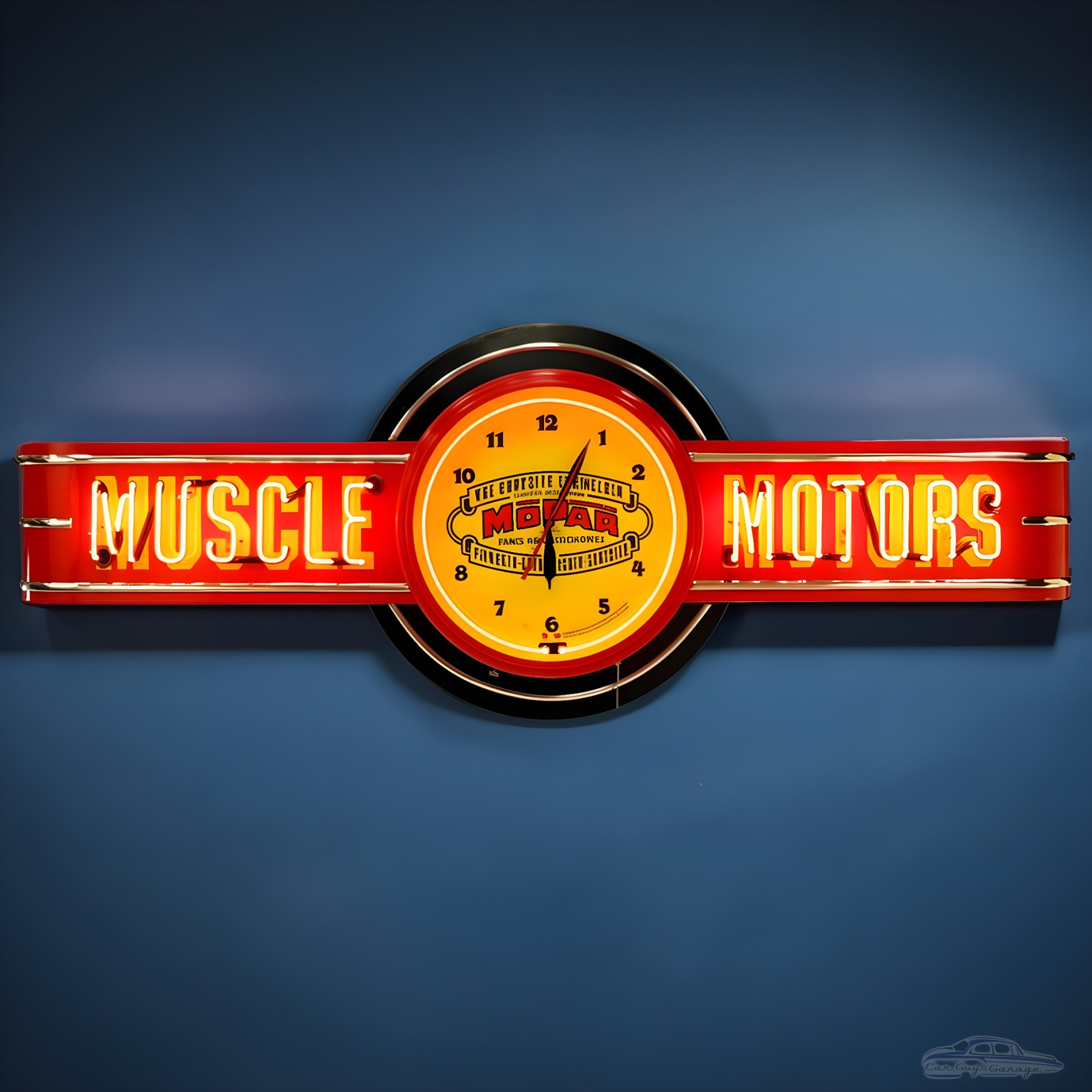 72" Red Muscle Motors Neon Sign with Vintage Mopar Clock