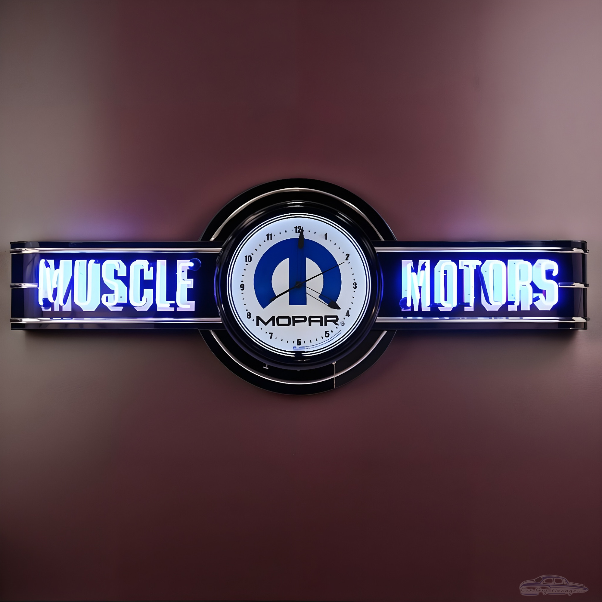 72" Blue Neon Muscle Motors Sign with Mopar Clock - Durable
