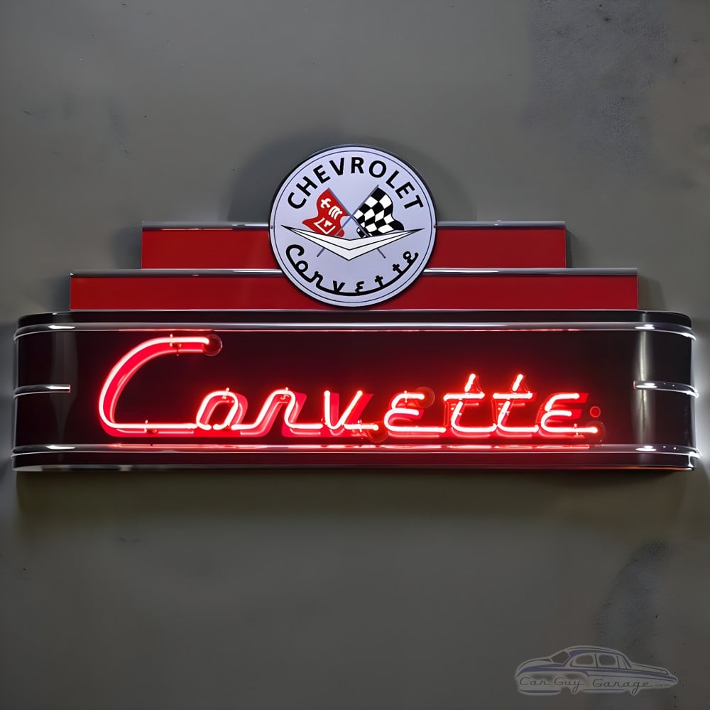 Corvette Stingray Blue Neon Clock - 20" Metal, Glass, UL Listed