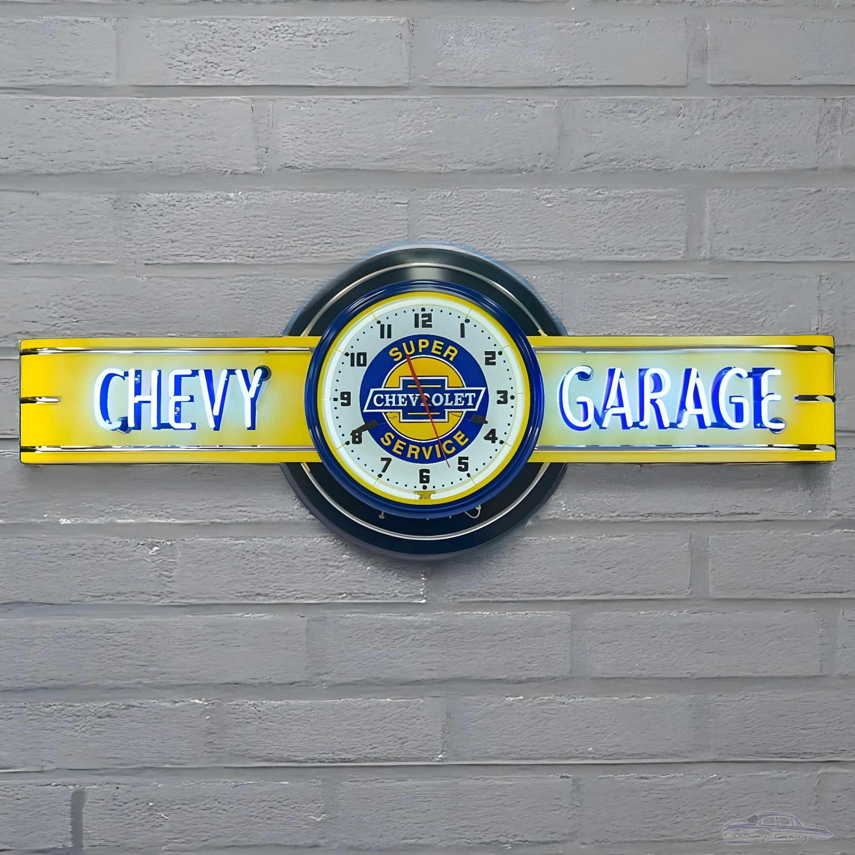 72" Chevy Garage Neon Sign with Super Service Clock - USA Made