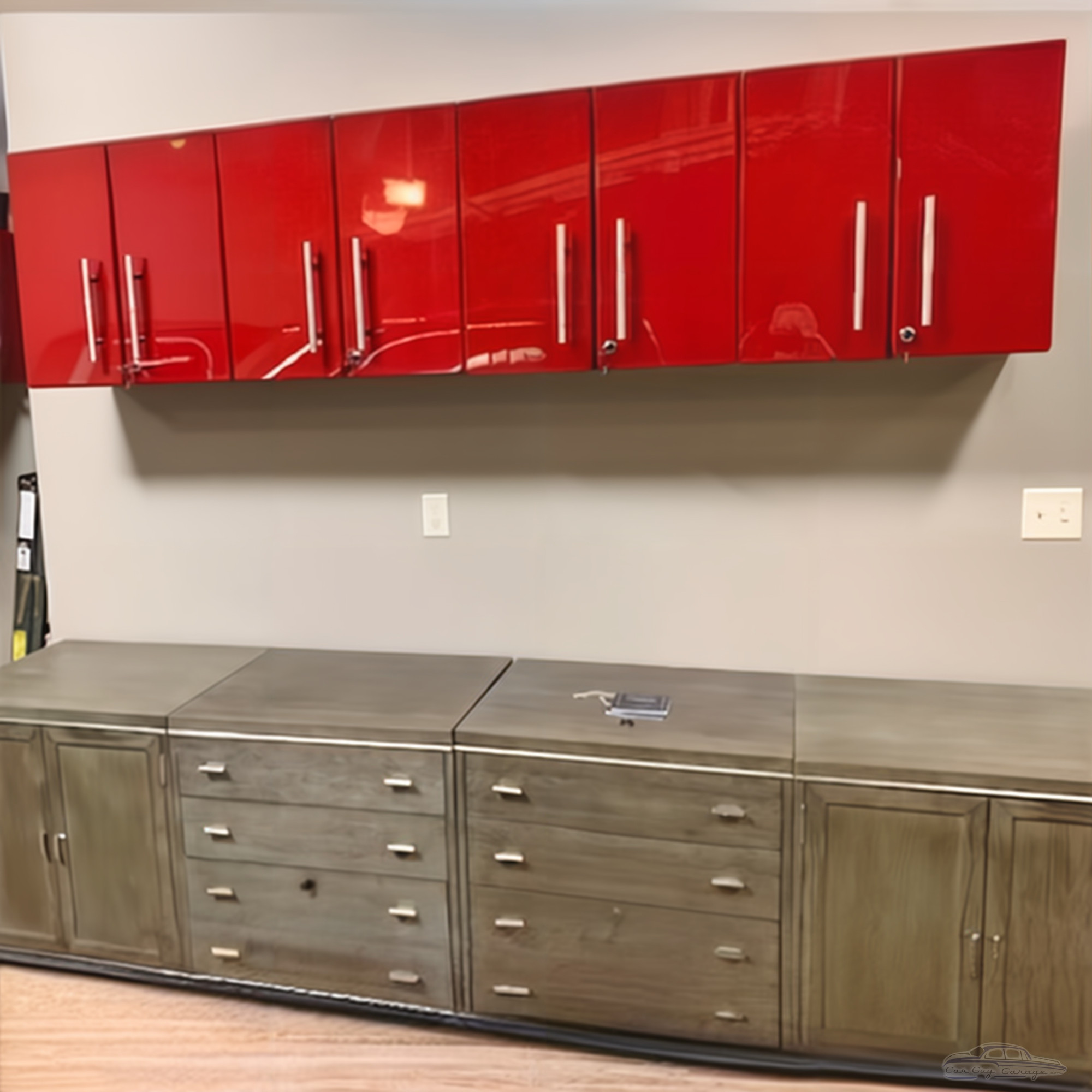 Red Modular 4 Piece Wall Cabinet Kit - Ruby Red Metallic Finish