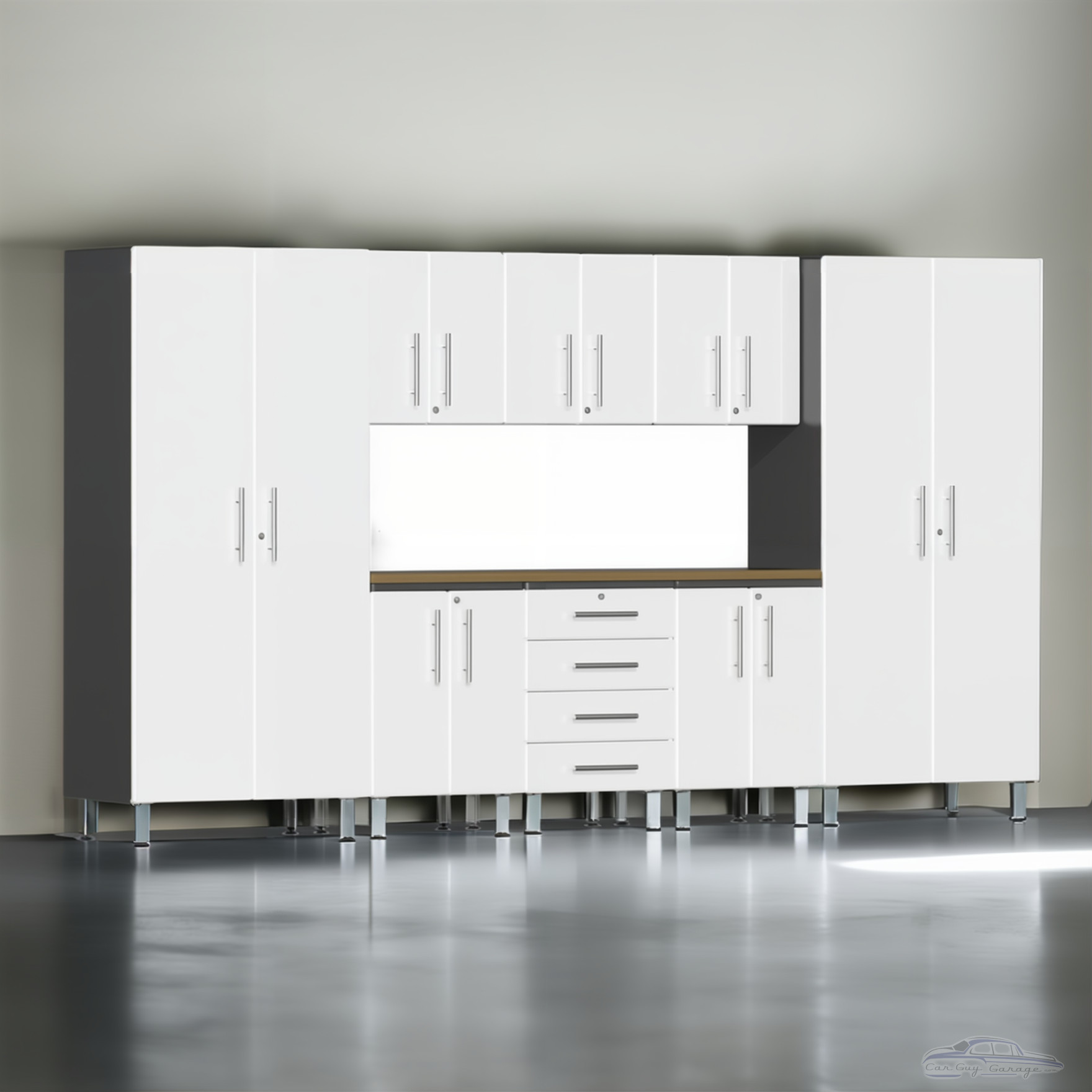 White Modular 9 Piece Kit with Worktop for Garage Storage