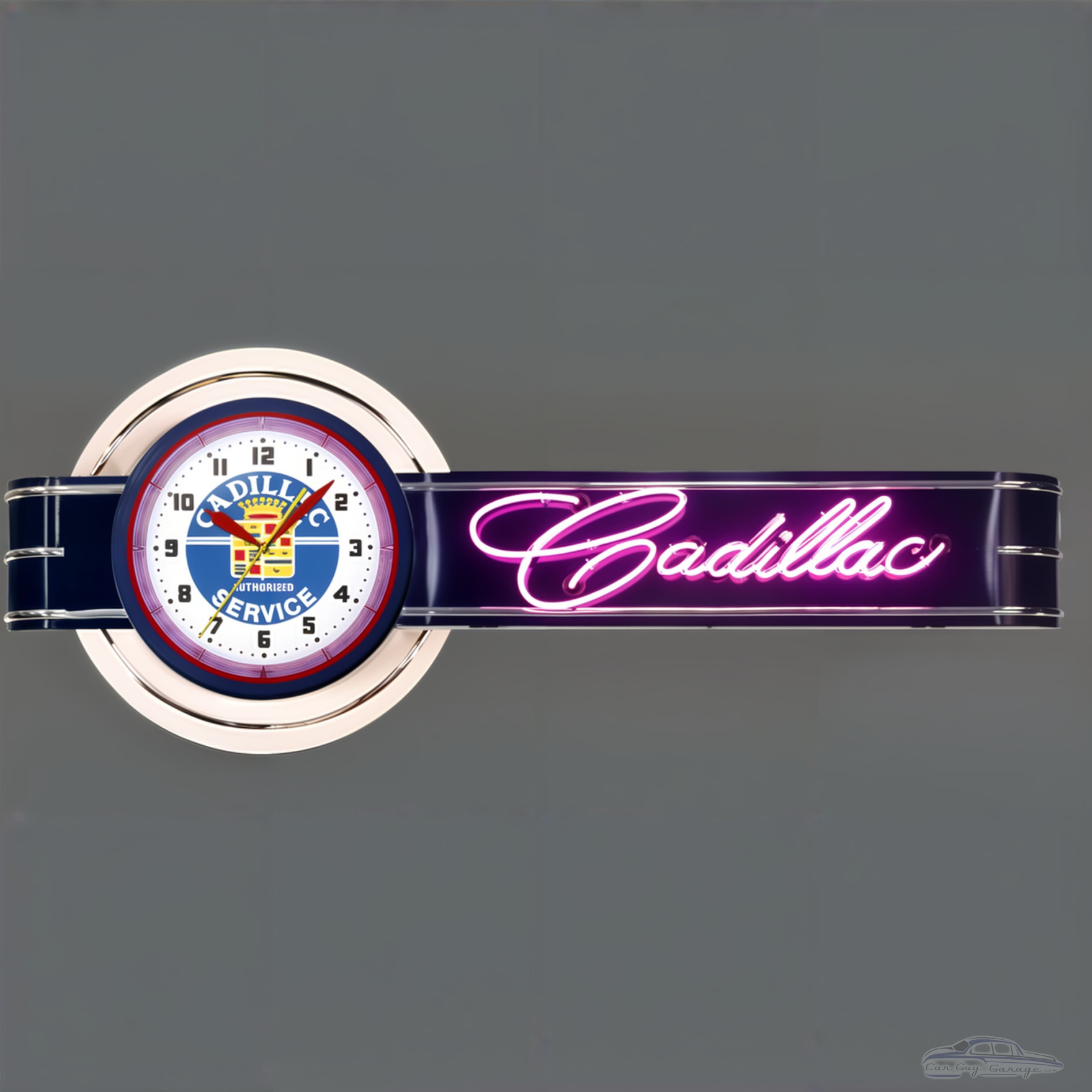 72" Wide Cadillac Clock & Neon Sign - Durable Steel, USA Made