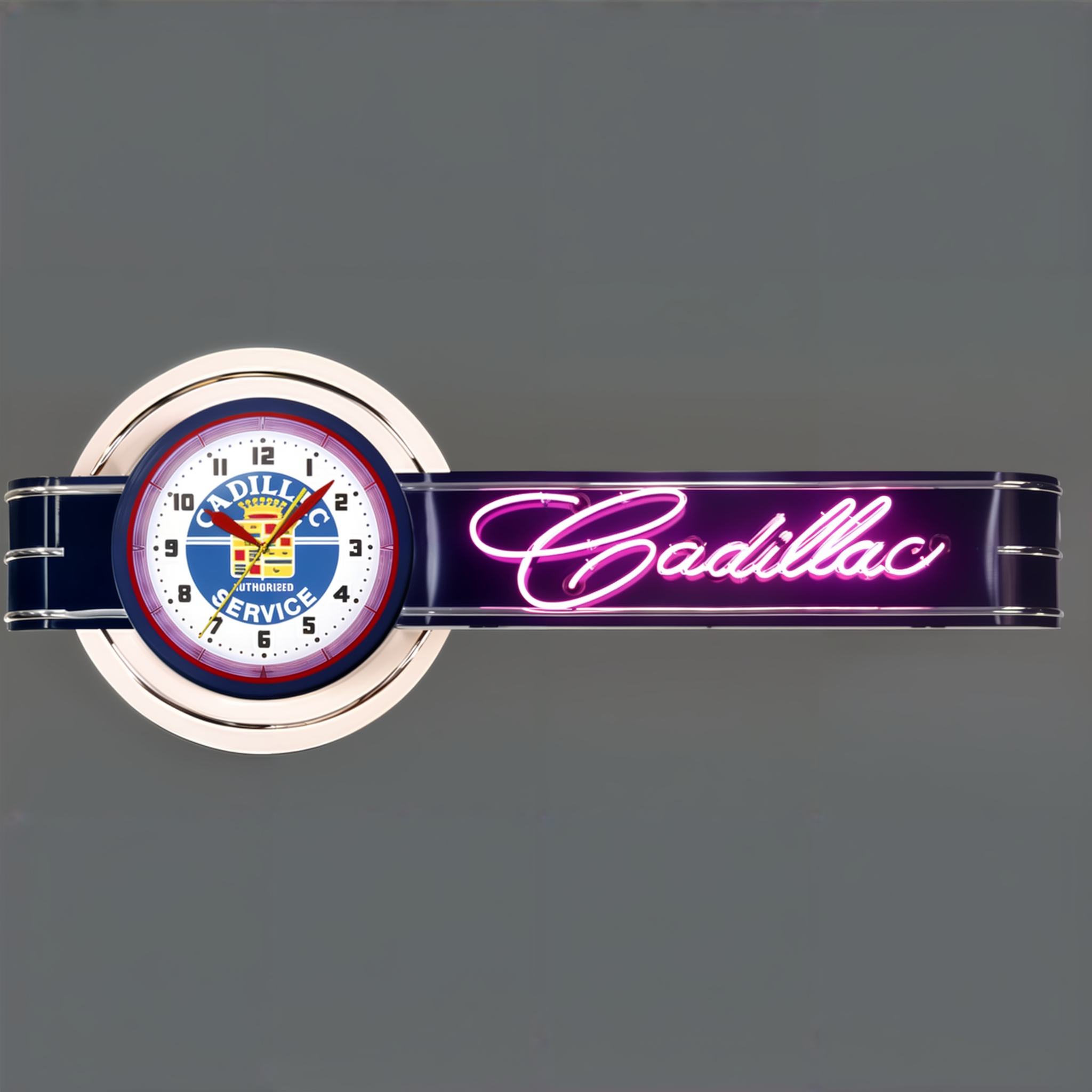 72" Wide Cadillac Clock & Neon Sign - Durable Steel, USA Made
