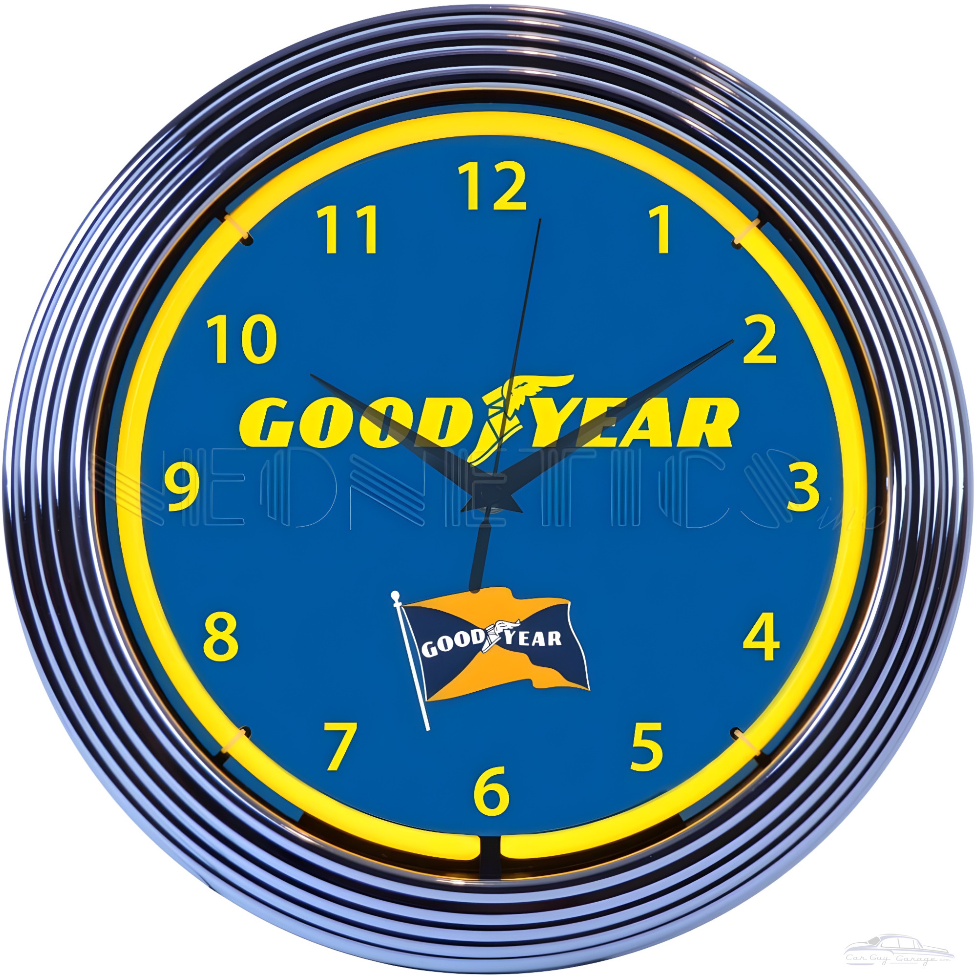 Goodyear Tires Neon Clock - Vintage Style, Bright Yellow Light