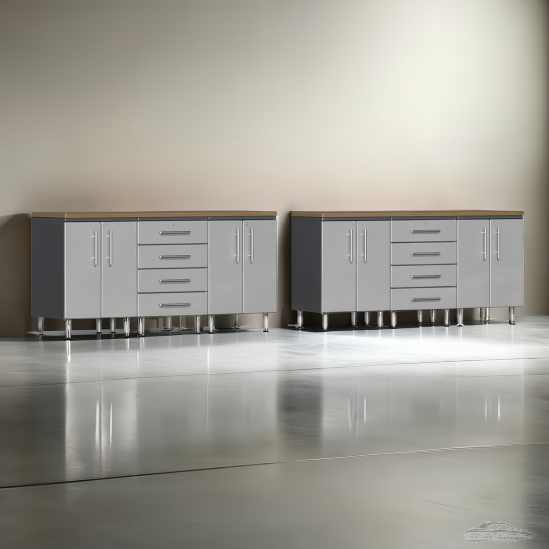 Silver Modular 8 Piece Dual Workstation Set - Garage Storage