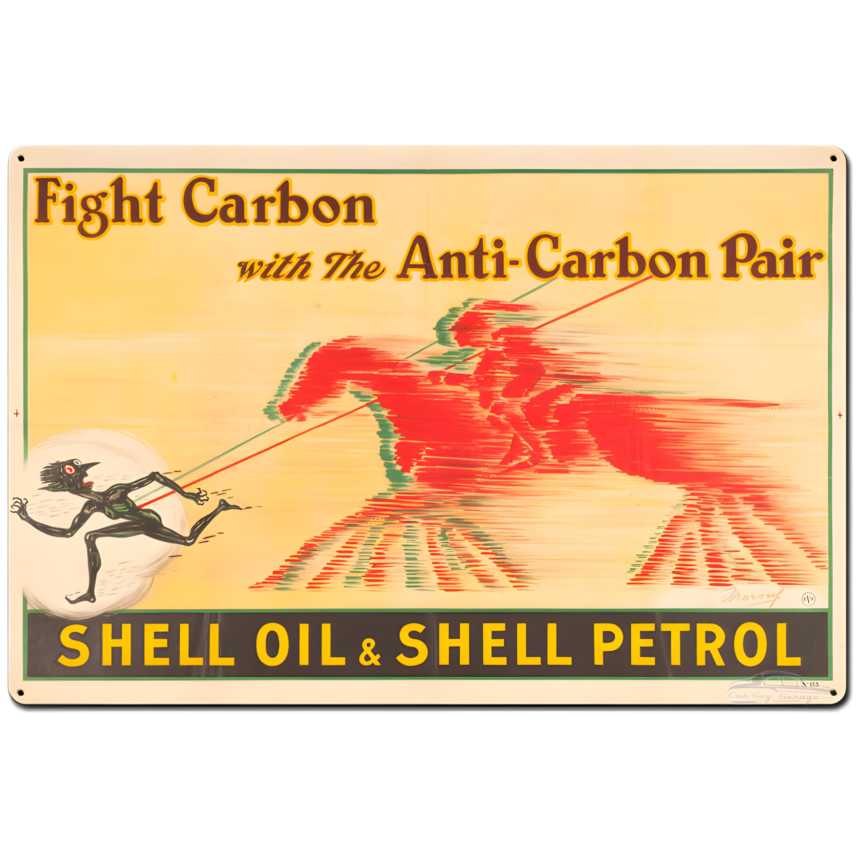 Shell Oil Petrol Fight Carbon Metal Sign - 36" x 24" Decor