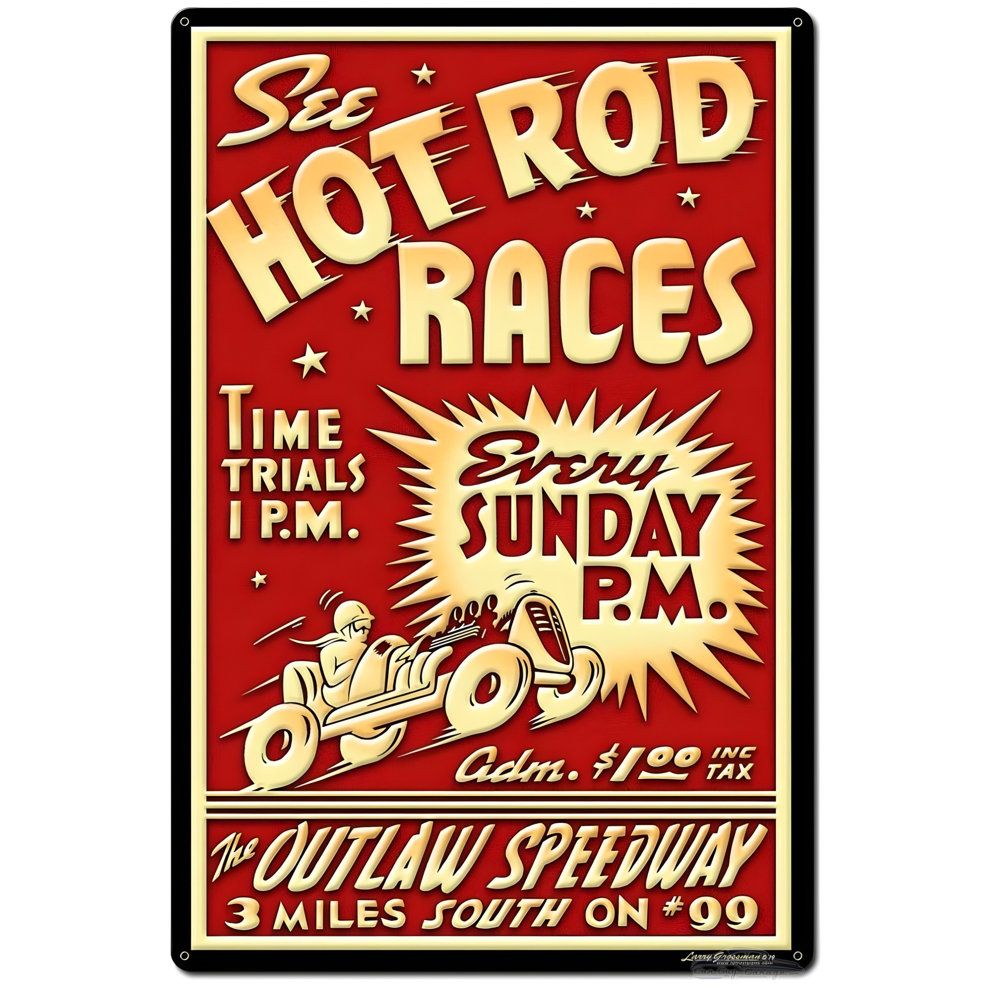 1950's Hot Rod Races Metal Sign - Vintage 24" x 36" Decor