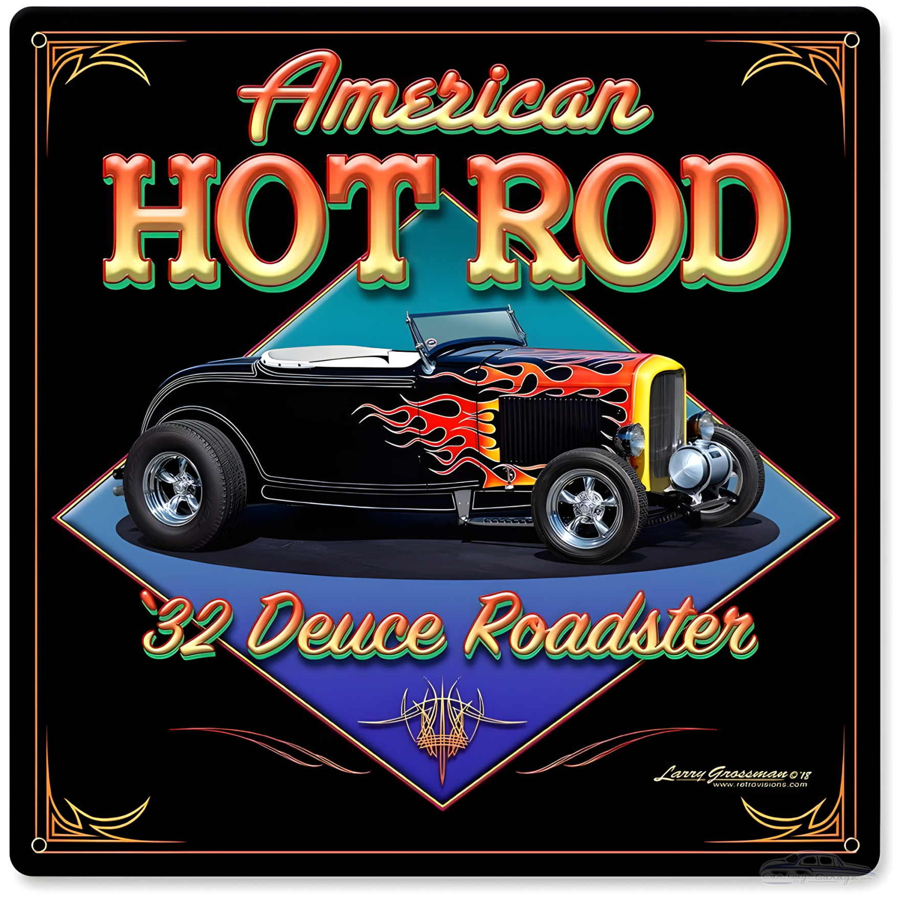 American Hot Rod '32 Metal Sign - 28"x28" - Handmade in USA