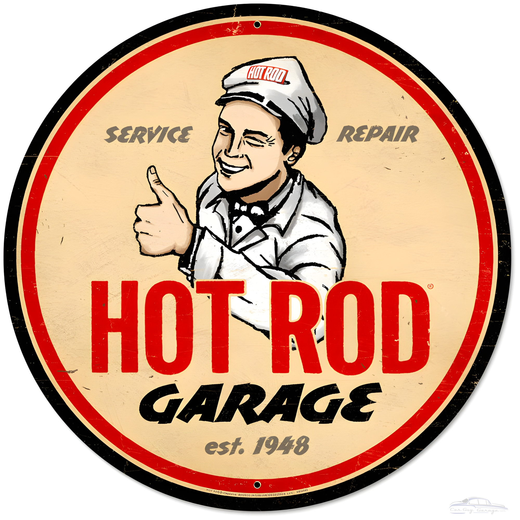 Hot Rod Garage Metal Sign - 28" Round, Vintage Style Decor