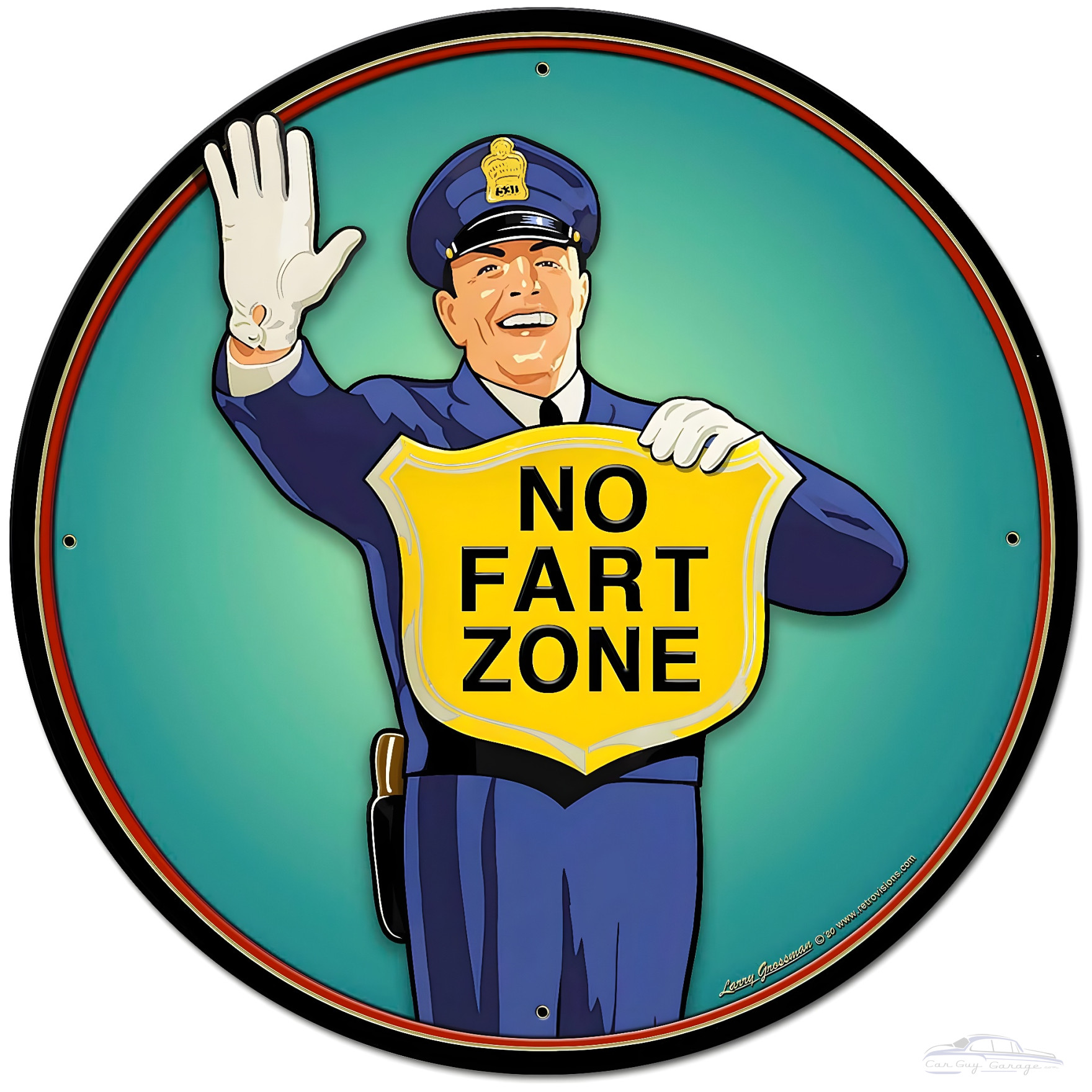 Guard No Fart Zone Metal Sign - 28" Round, Vintage Decor