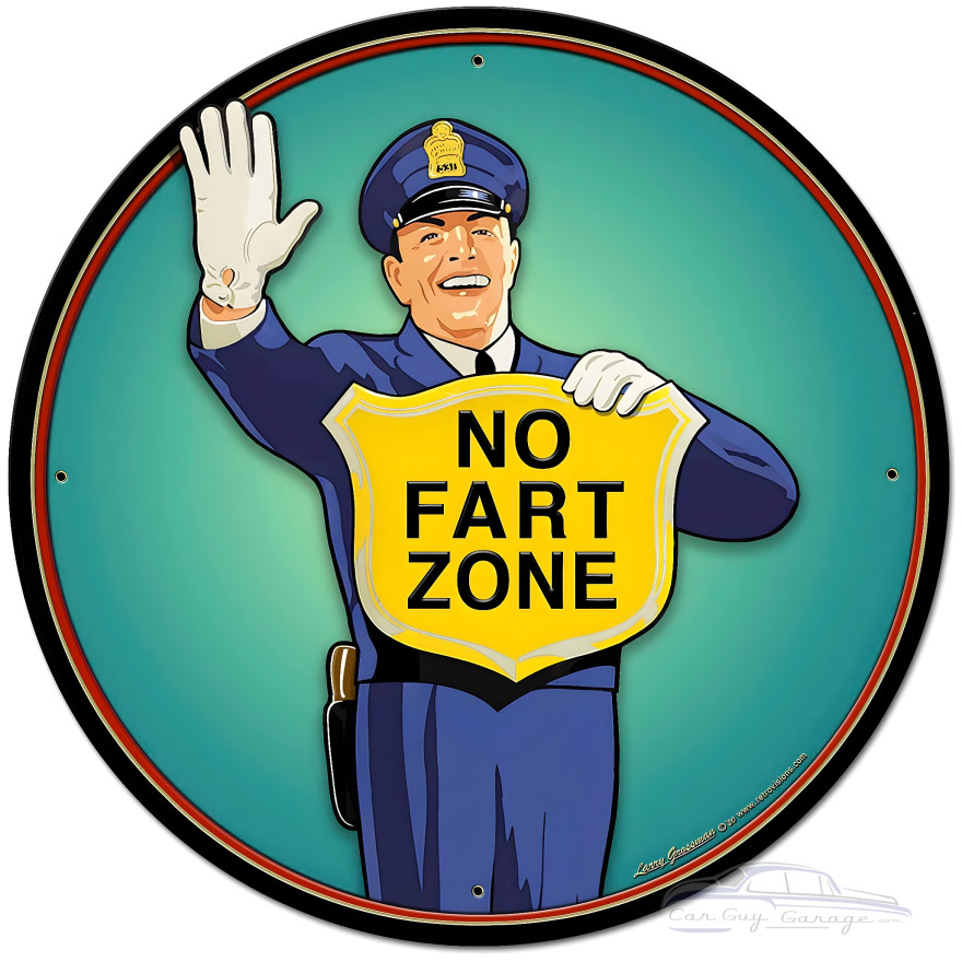 Guard No Fart Zone Metal Sign - 28" Round, Vintage Decor