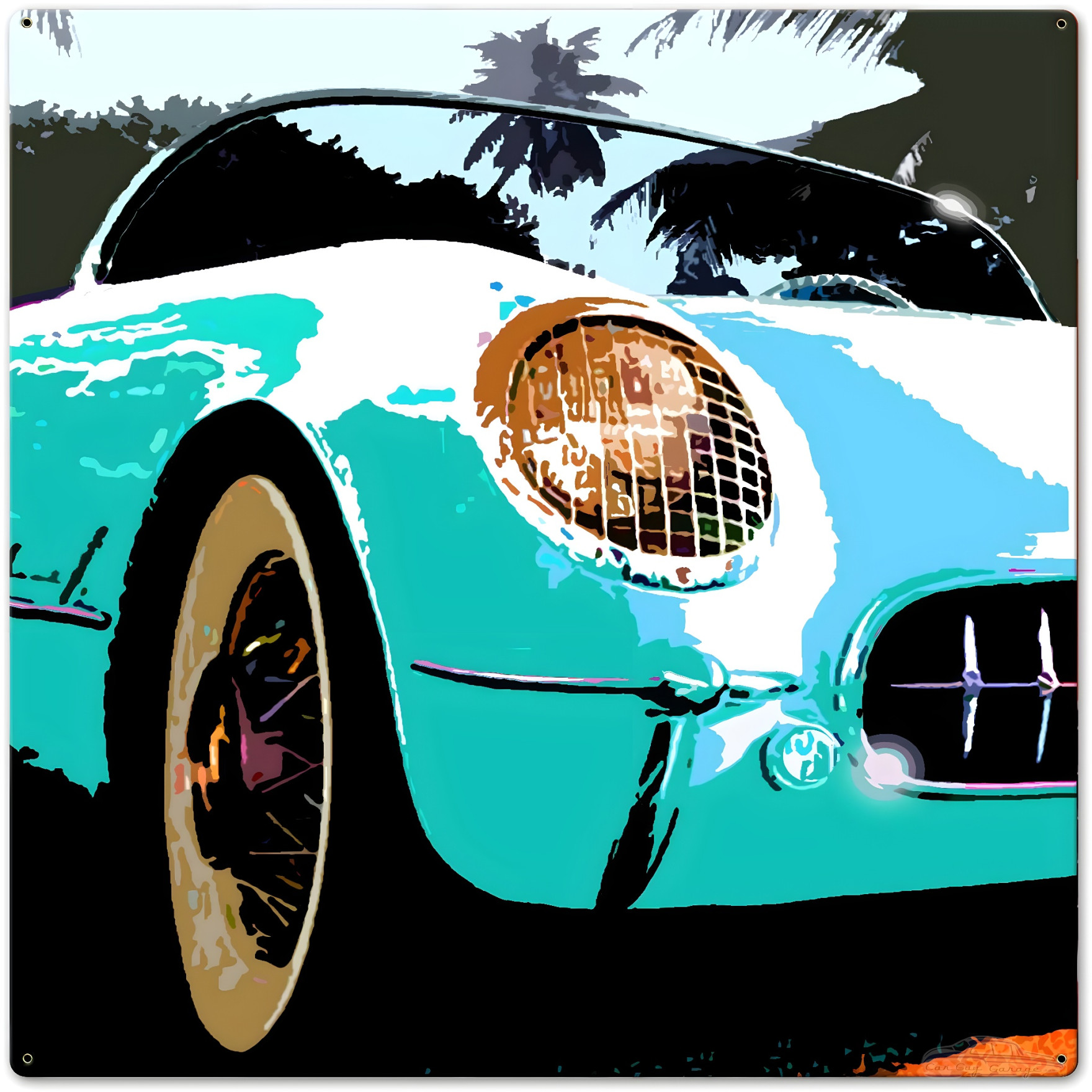 Corvette Square Blue Metal Sign - 24"x24" - Made in USA