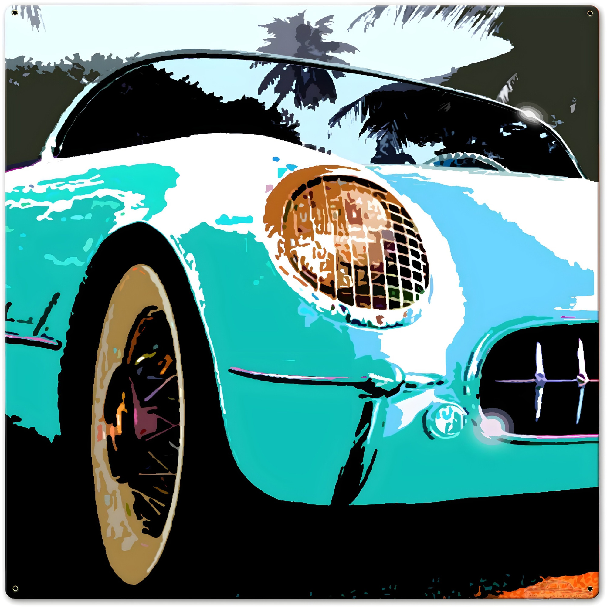 Corvette Square Blue Metal Sign - 24"x24" - Made in USA