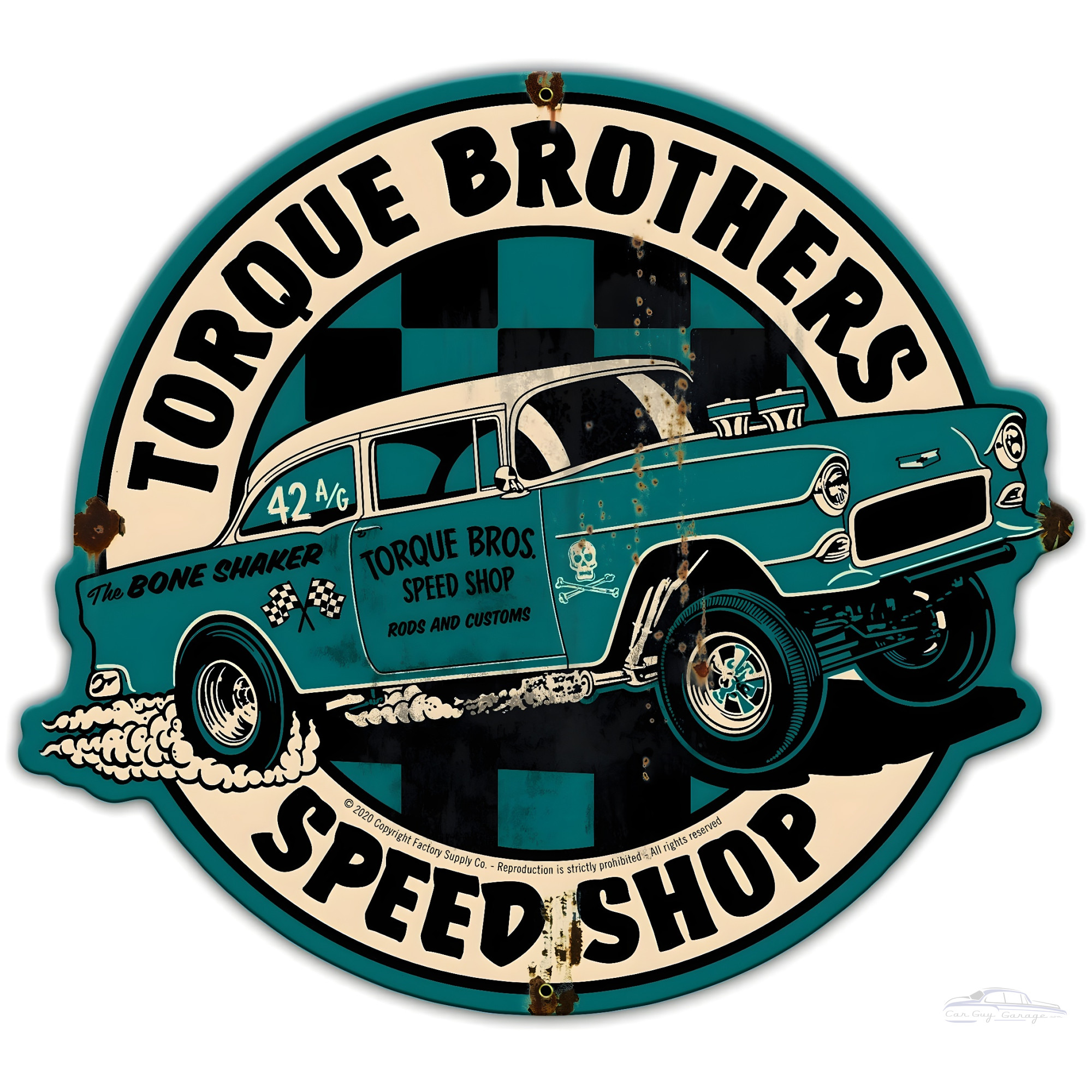 Torque Bros 55 Chevy Gasser Metal Sign - Vintage Garage Decor