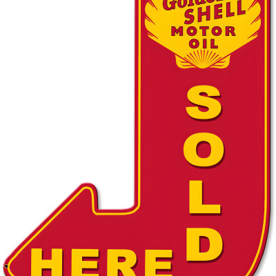 Shell Motor Oil Arrow Sign - Vintage Garage Decor 15"x24"