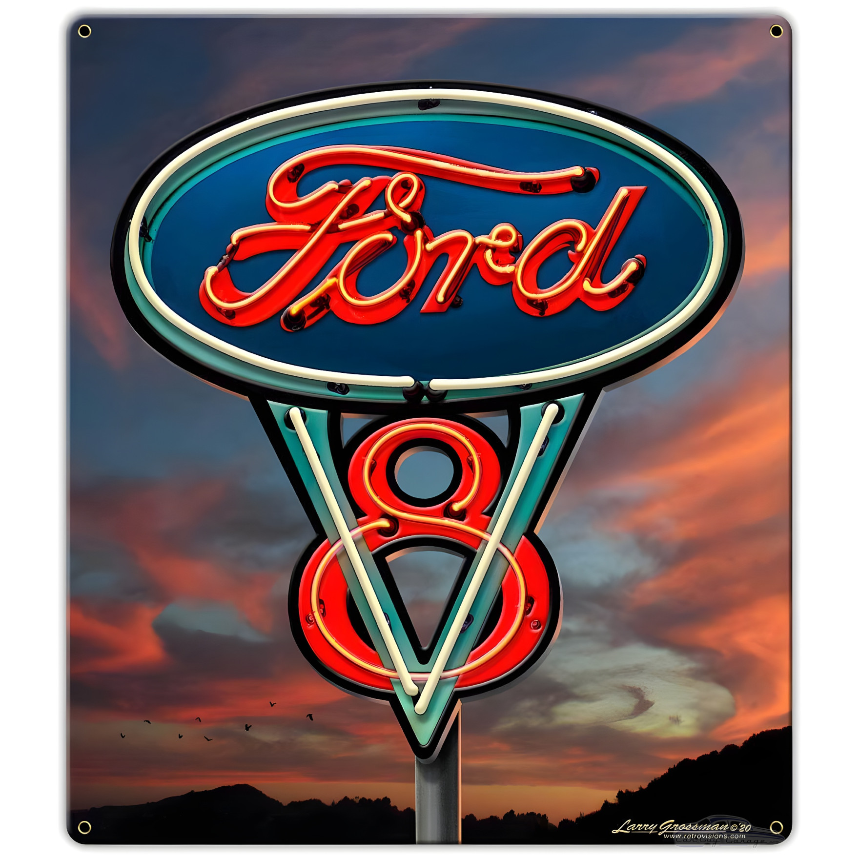 Ford V-8 Metal Sign - Vintage 18"x20" Garage Decor