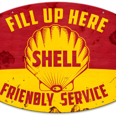 Fill Up Here Friendly Service Shell Metal Sign - 24"x14"