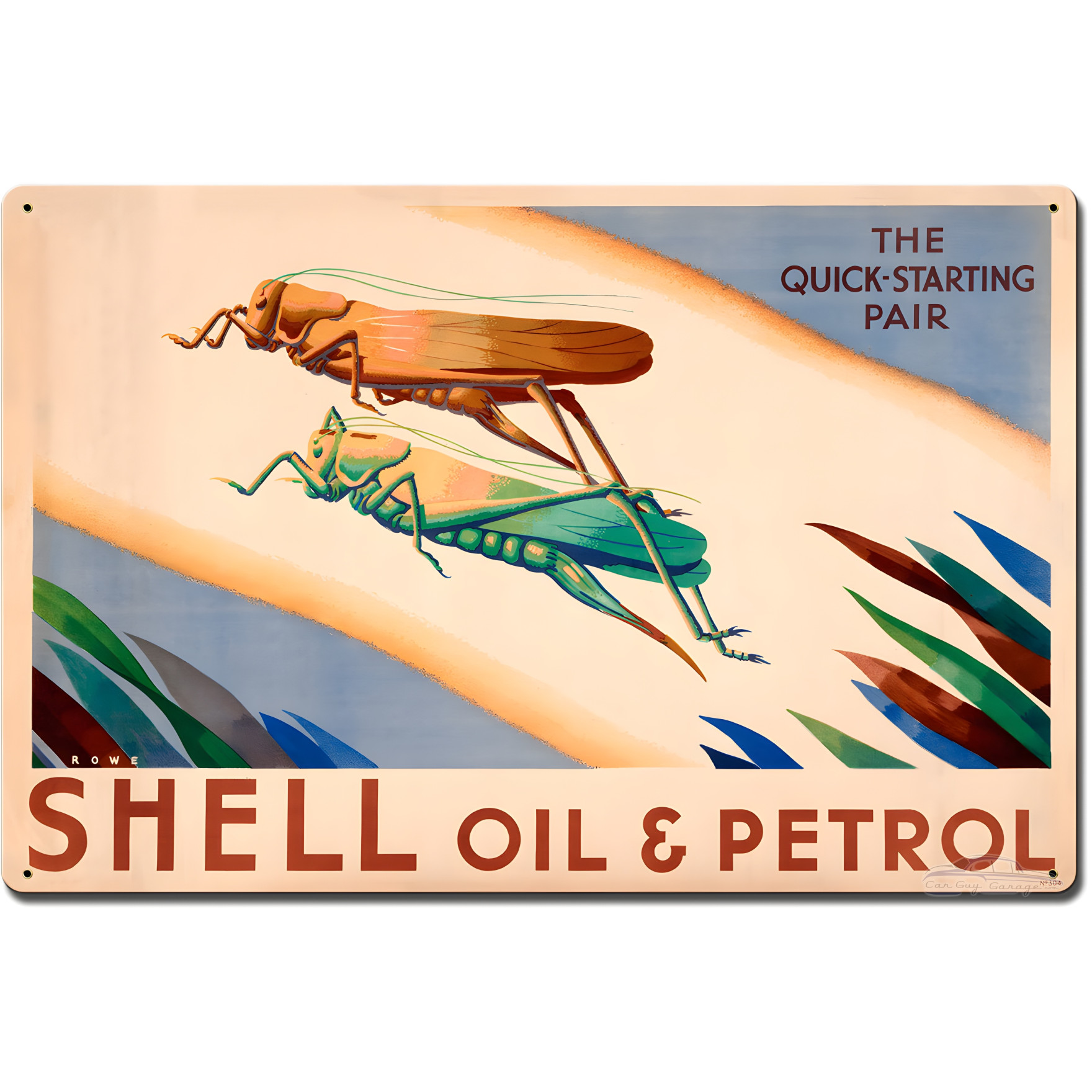 Quick Starting Pair Shell Oil Grasshoppers Metal Sign - 24x16