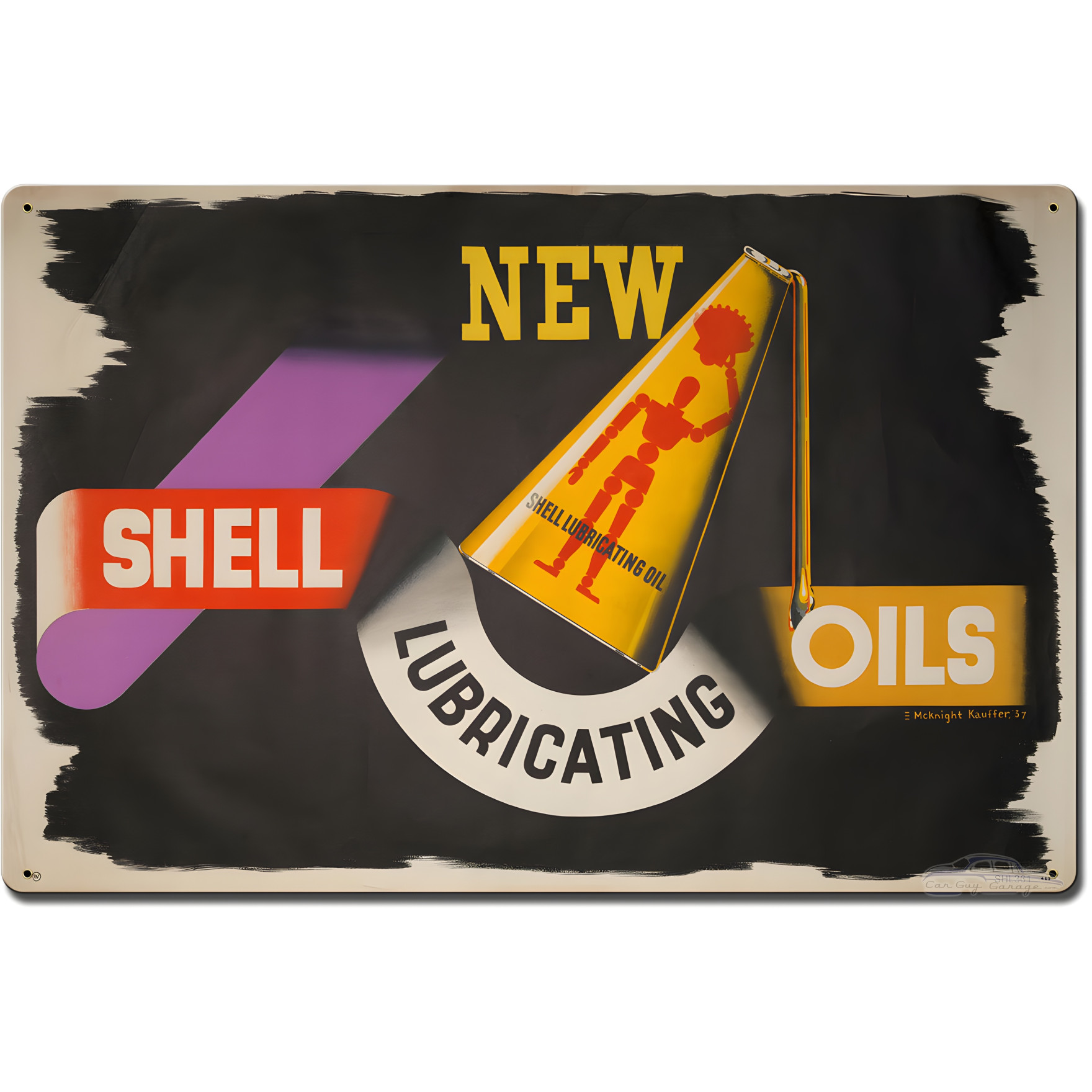 Vintage Shell Lubricating Oil Metal Sign - 24" x 16" Decor