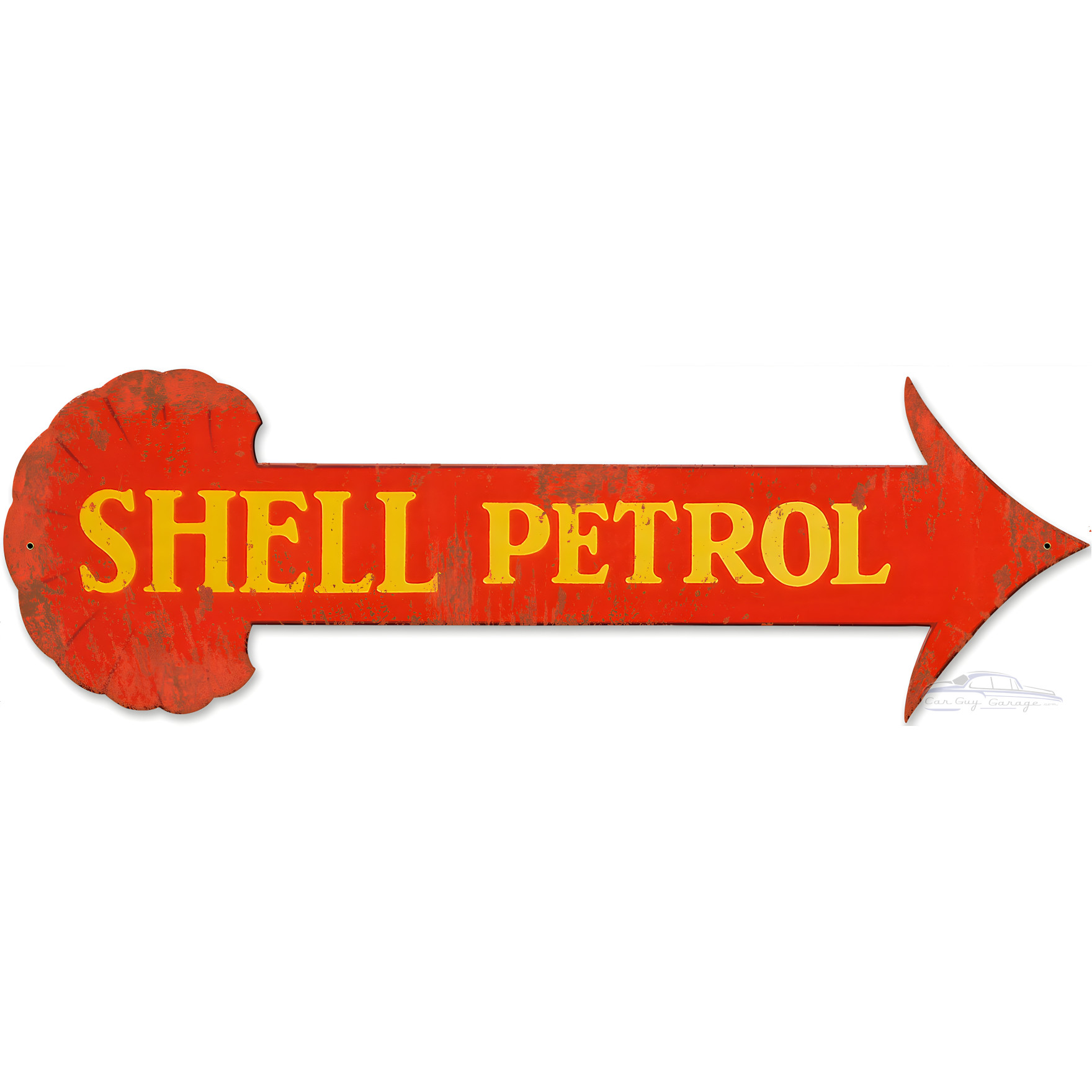 Vintage Shell Petrol Arrow Metal Sign - 31"x11" - Made in USA