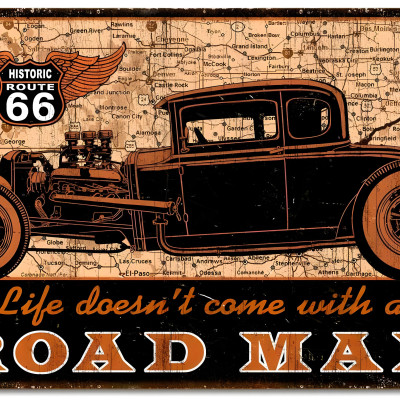 Vintage Road Map Metal Sign - 24"x16" - Made in USA