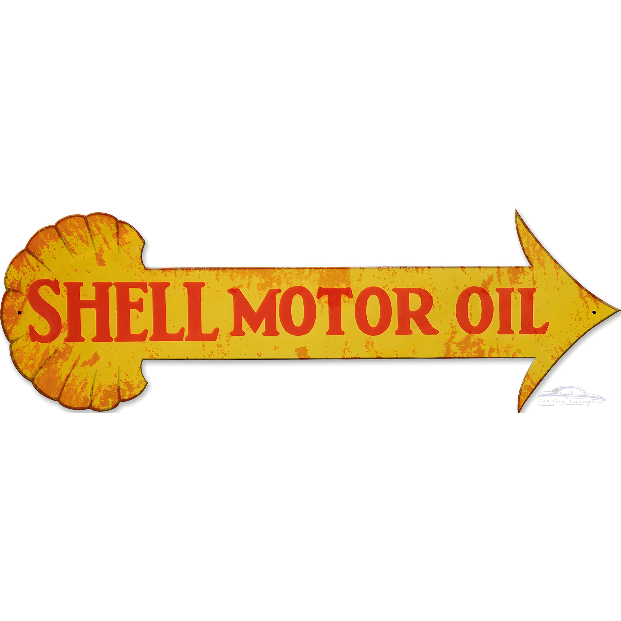 Shell Motor Oil Arrow Grunge Metal Sign - 31"x10" - USA Made