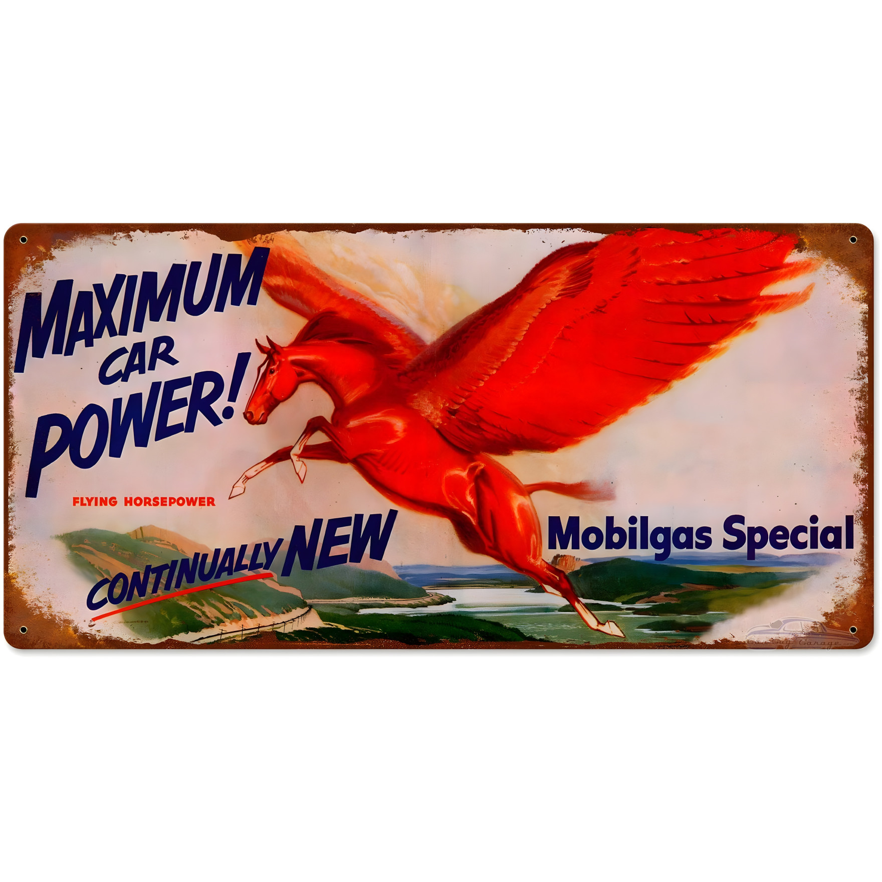 Mobilgas Maximum Power Metal Sign - Durable 24"x12" Decor