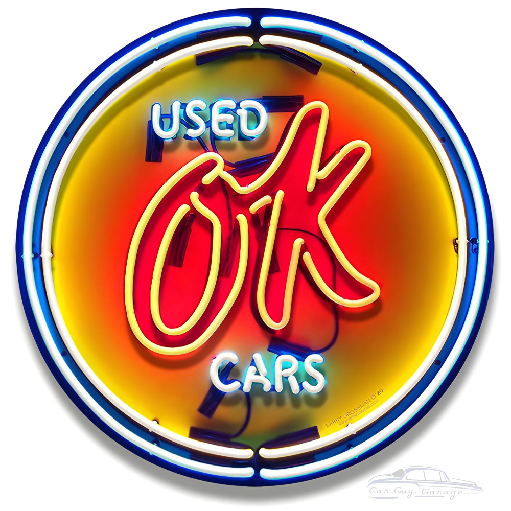 48" Neon OK Used Cars Sign - Durable, Hand Blown, Made in USA