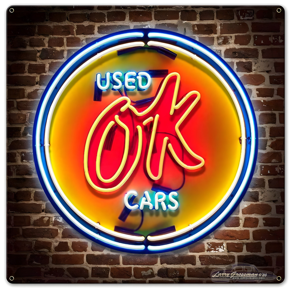 48" Neon OK Used Cars Sign - Durable, Hand Blown, Made in USA