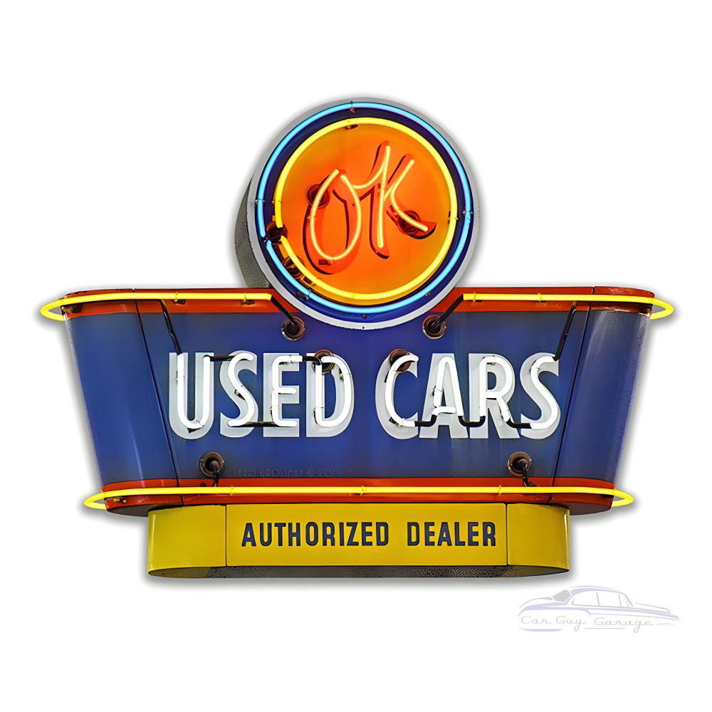 48" Neon OK Used Cars Sign - Durable, Hand Blown, Made in USA