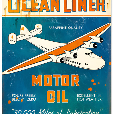 Vintage Ocean Liner Oil Metal Sign - 12"x18" - Made in USA