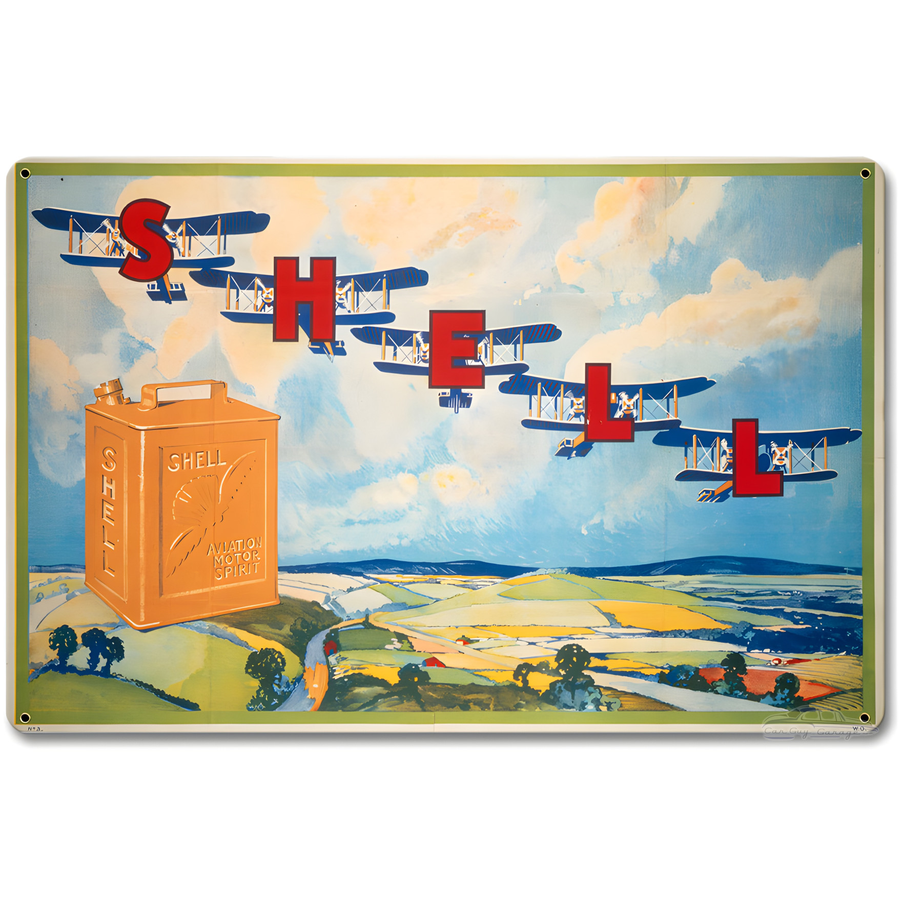 Shell Plane Letters Metal Sign - Vintage 12" x 18" Decor