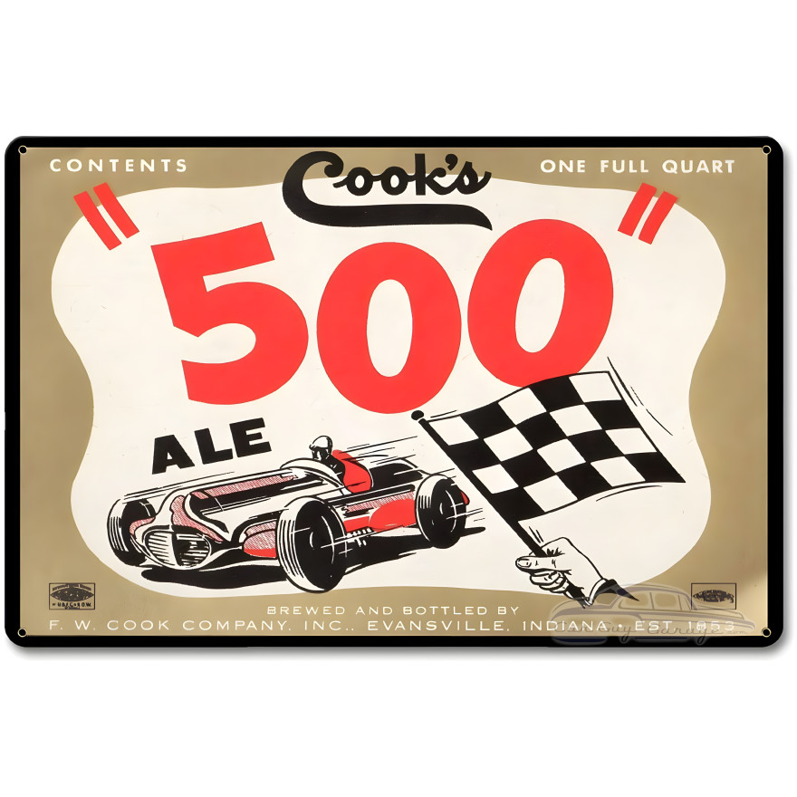 Cook's 500 Ale Metal Sign - Vintage Charm, 18"x12", USA Made