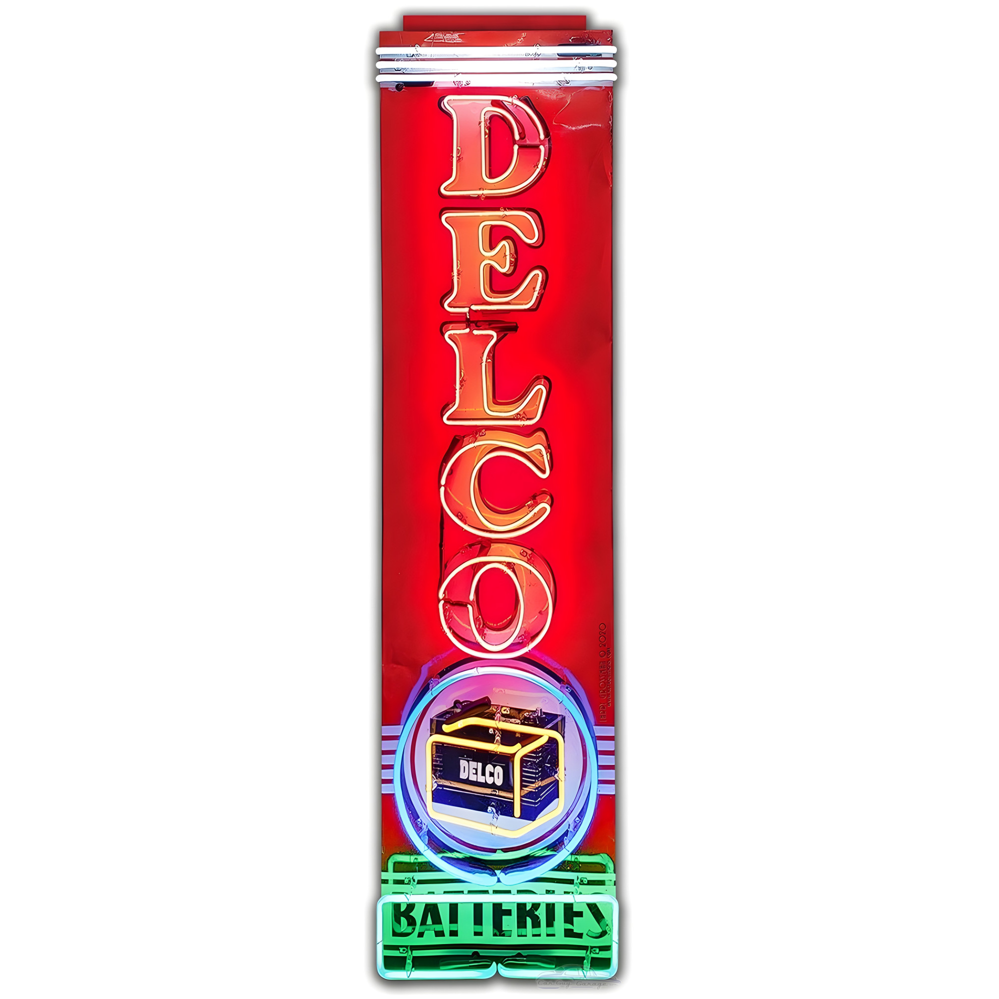 Vintage Delco Metal Sign - 18"x5" - Made in USA, Easy Hang
