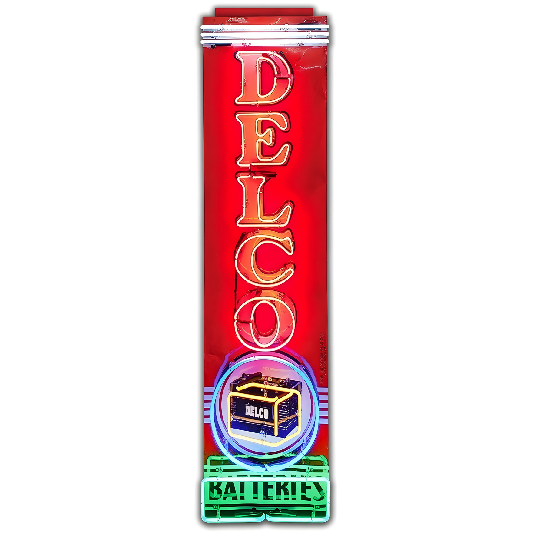 Vintage Delco Metal Sign - 16"x4" - Made in USA, Easy Hang