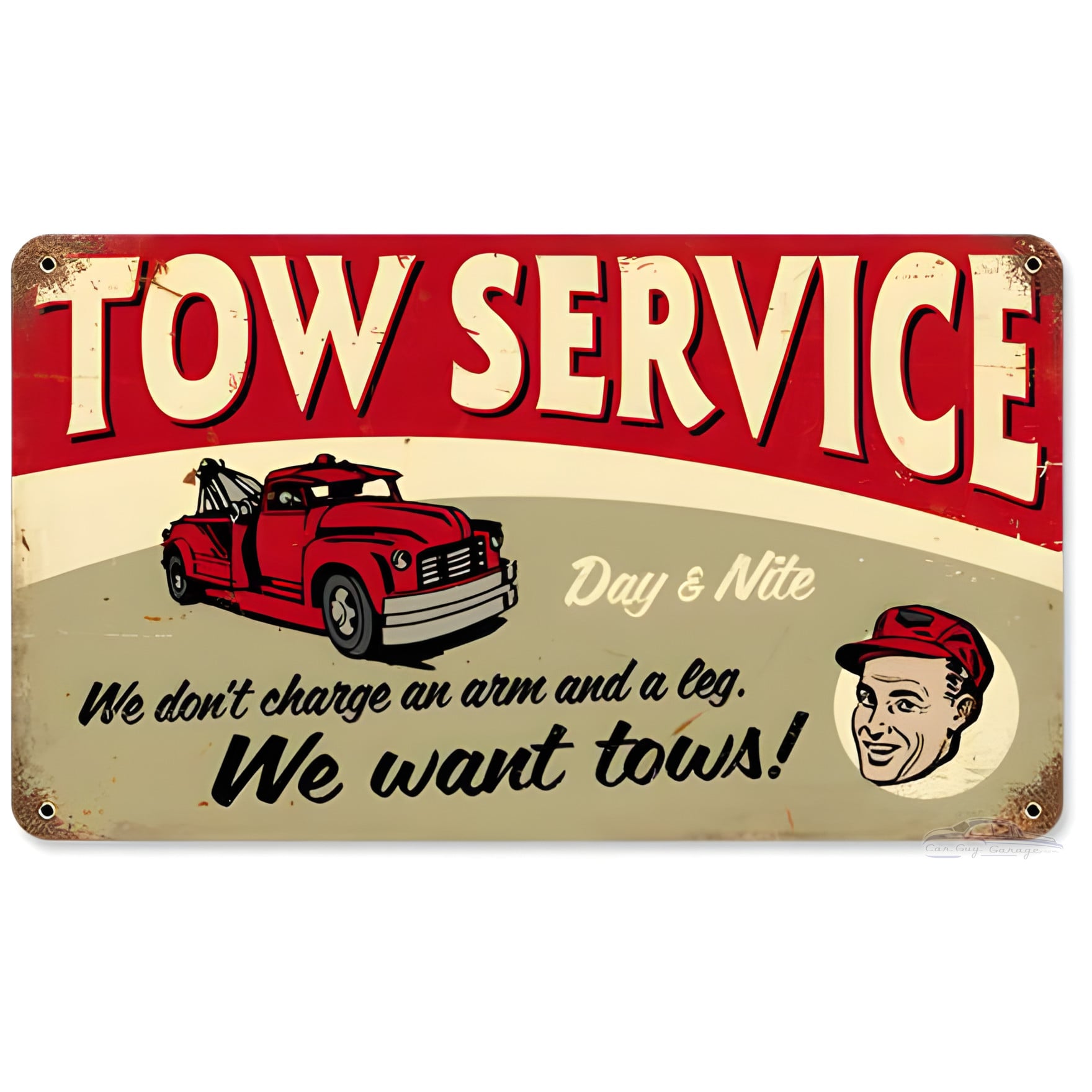Vintage Tow Service Metal Sign - 14"x8" - Easy Hanging Decor