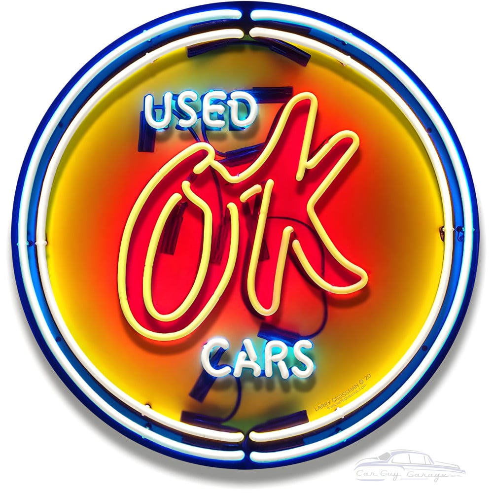 48" Neon OK Used Cars Sign - Durable, Hand Blown, Made in USA