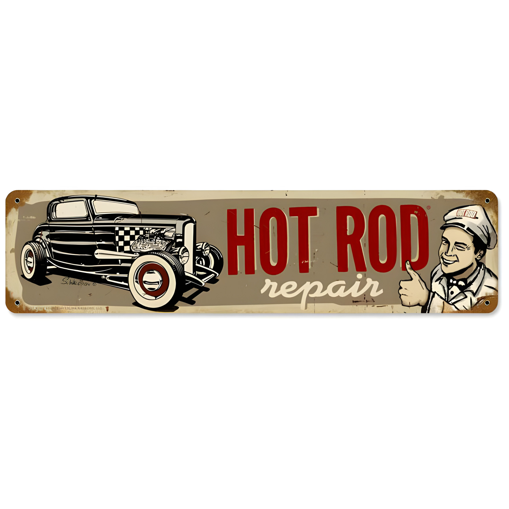 Vintage Hot Rod Repair Metal Sign - 20" x 5" - Made in USA