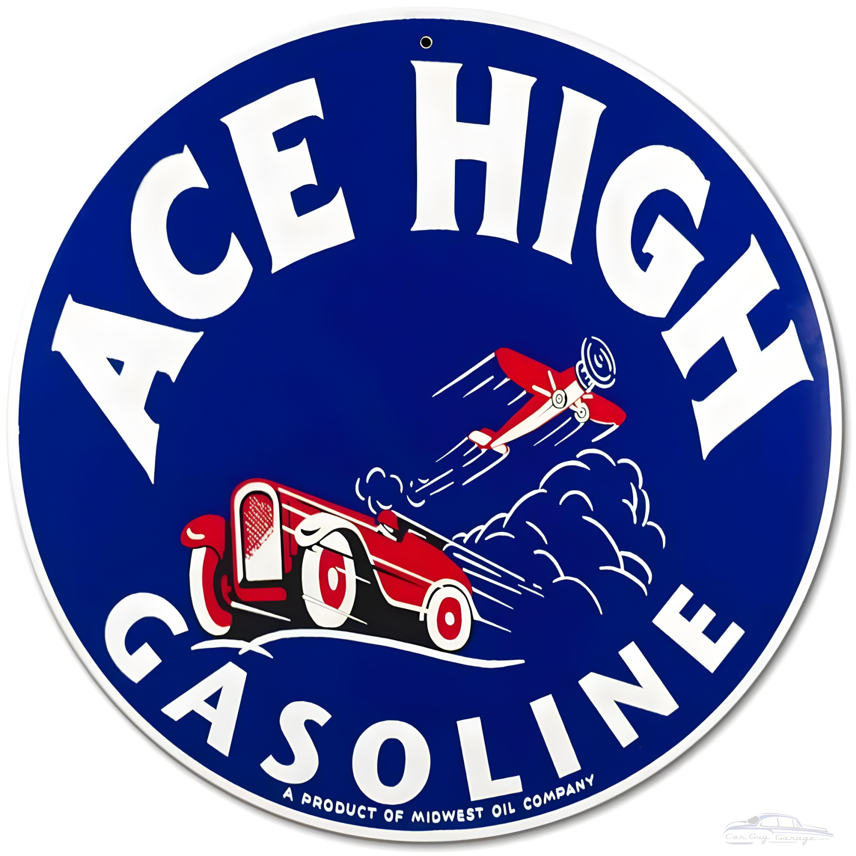 Ace High Gas Metal Sign - 14" Round, Vintage Garage Decor