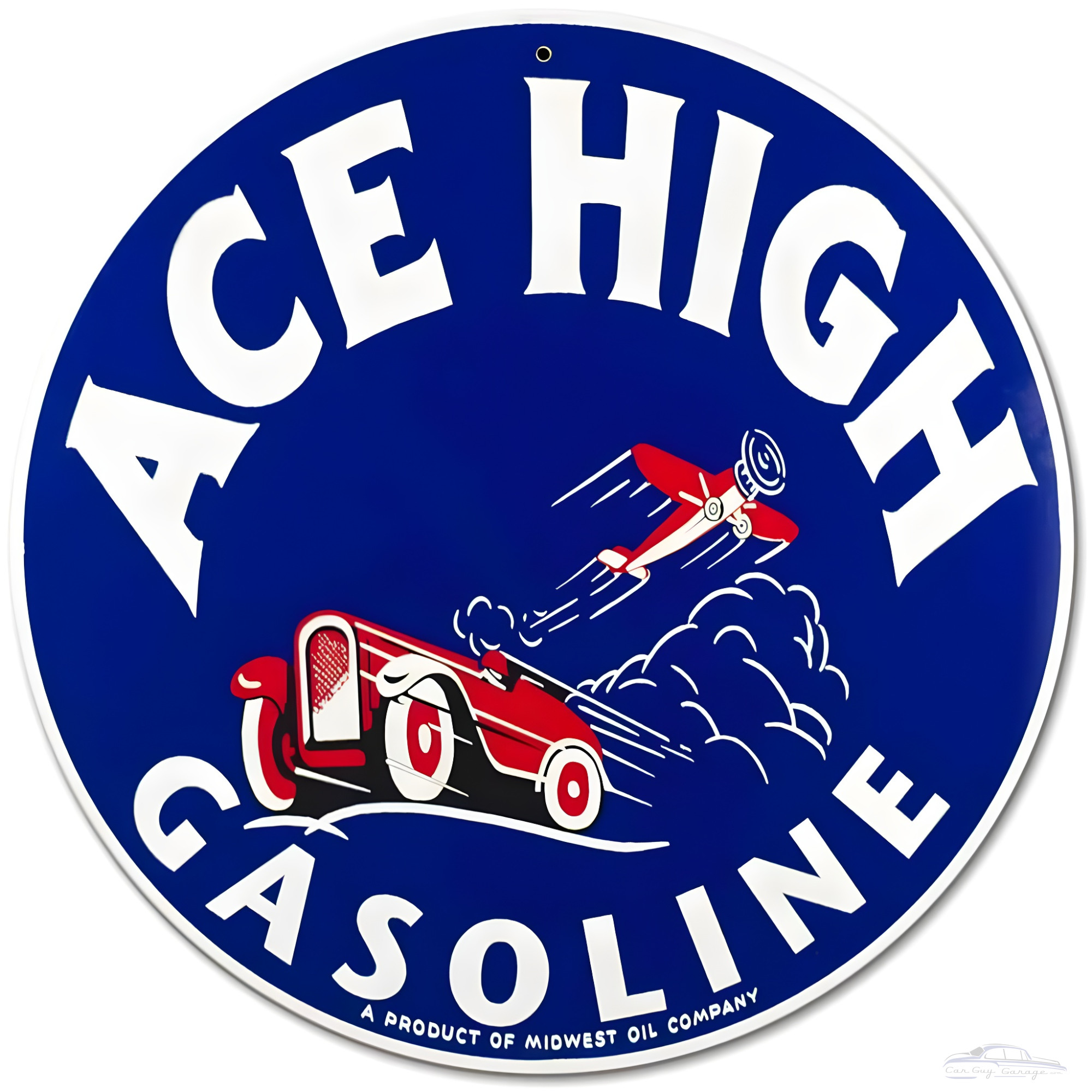 Ace High Gas Metal Sign - 14" Round, Vintage Garage Decor