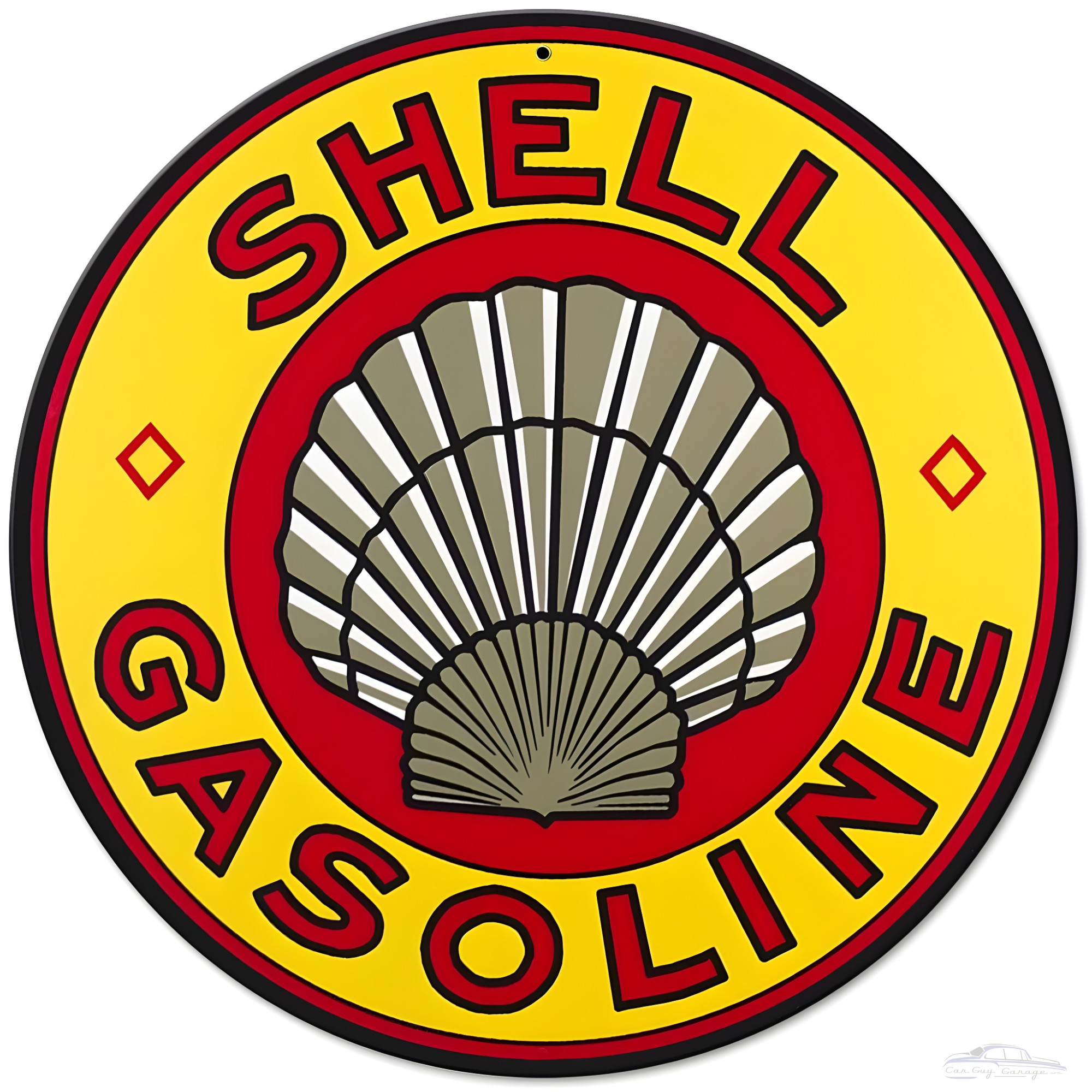 Shell Yellow Metal Sign - 14" Round, Vintage Garage Decor