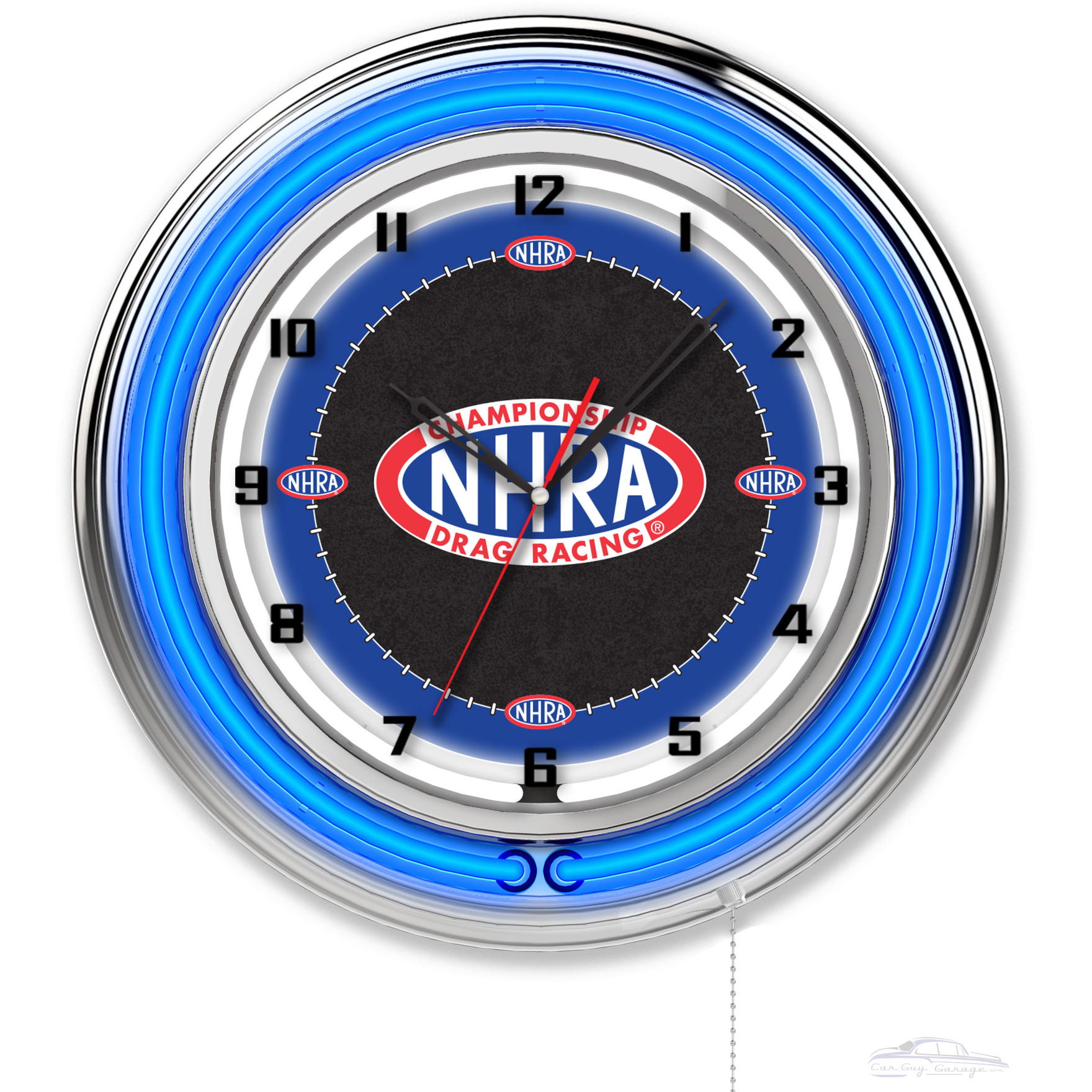 NHRA Drag Racing Blue Neon Clock - 19" with Chrome Casing