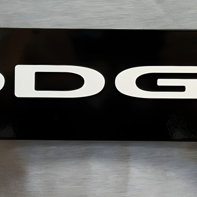 Durable Dodge Slash White Steel Sign - 14 Gauge, 35"x6.5"