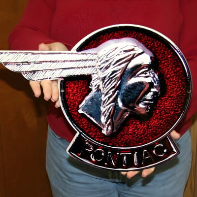 Pontiac Chief Head Emblem Metal Sign - Durable 14-Gauge Steel