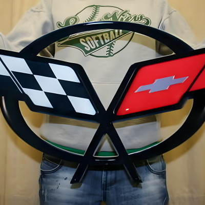 Corvette C5 Crossed Flags Metal Sign - Durable 14-Gauge Steel