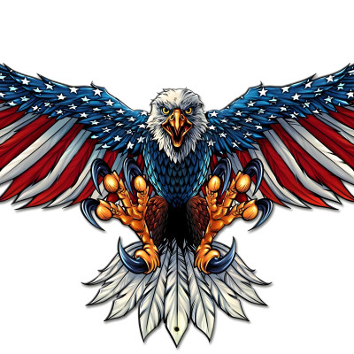 Eagle with US Flag Metal Sign - 21"x12" - Made in USA