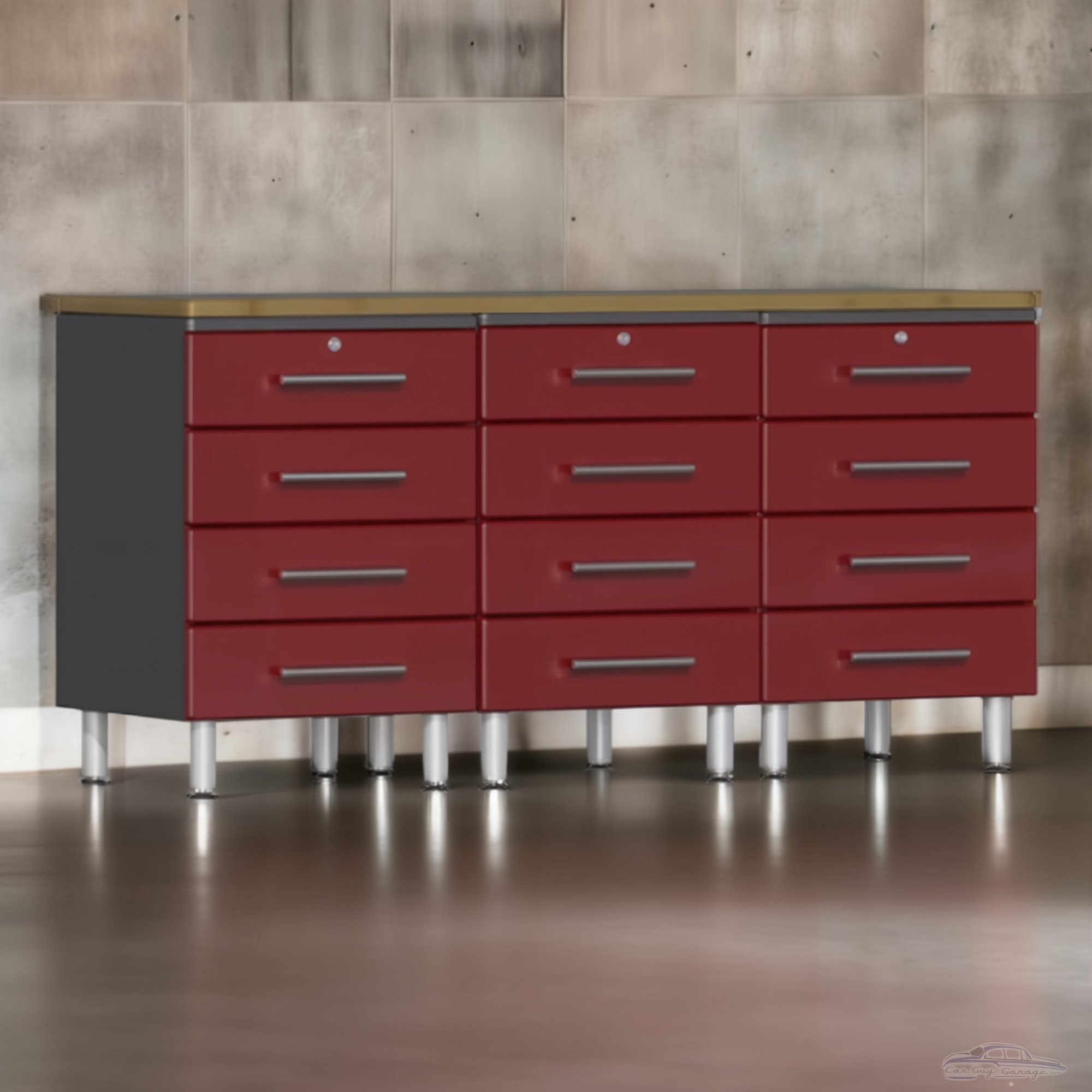 Red Modular 4 Piece Drawered Workstation - Ruby Red Finish