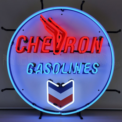 Chevron Gasolines Neon Sign - 24 Inch Round